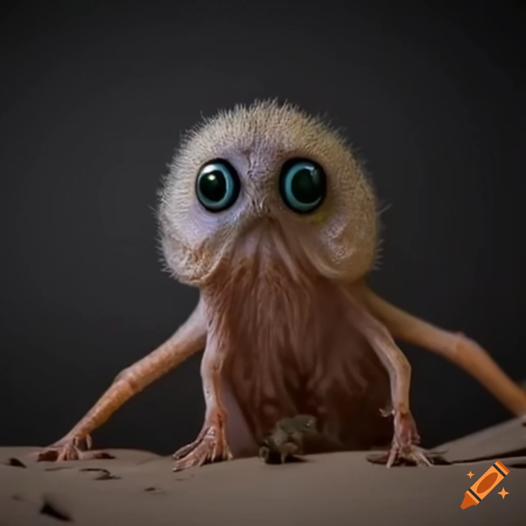 Seven-eyed multidimensional creature in a dark desert on Craiyon