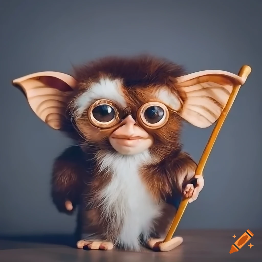 Cute little gizmo in a modern school interior with round glasses and a ...