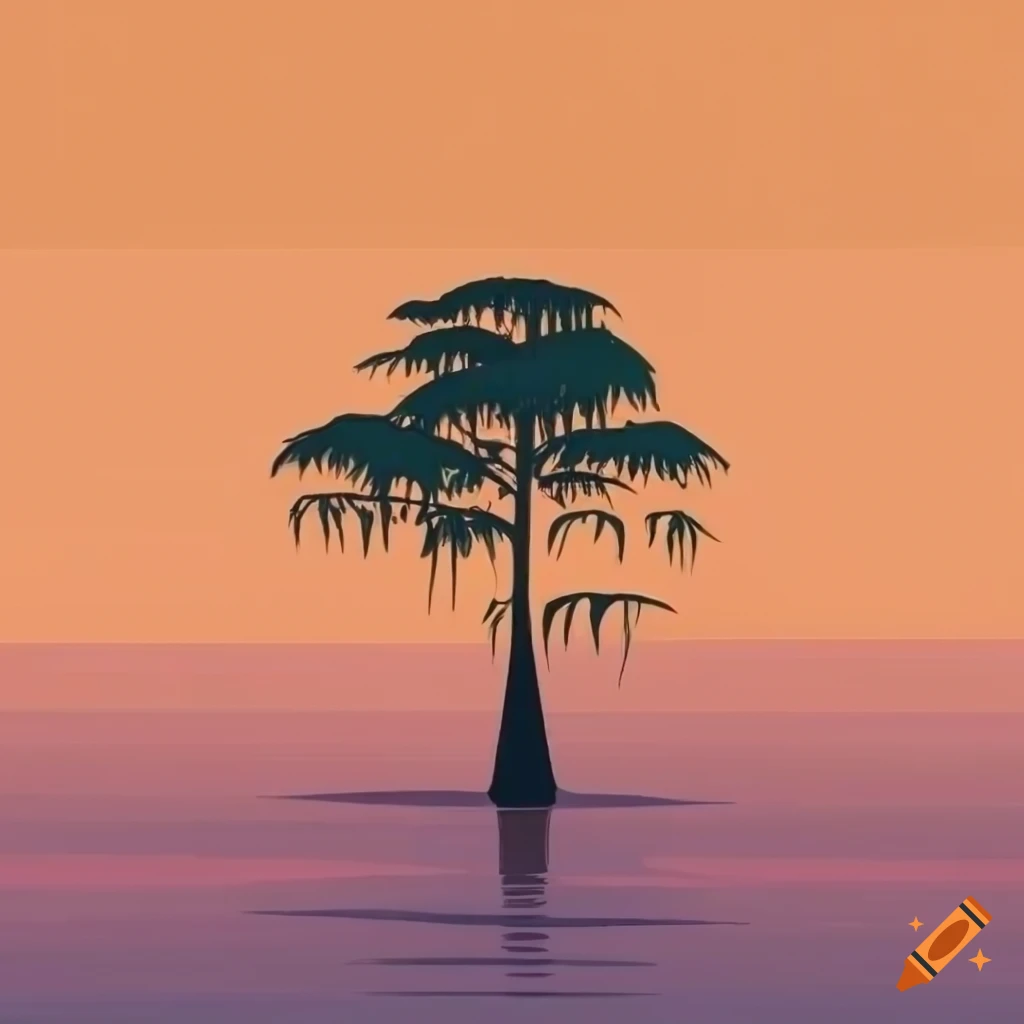 Bald cypress on sawgrass in Florida Everglades at sunset in simple ...