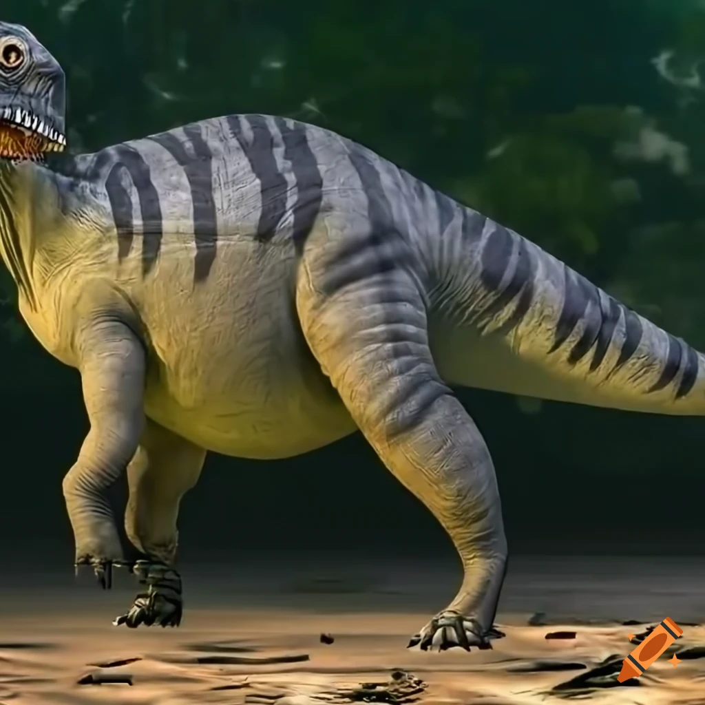 Hefty iguanodon dinosaur with intricate motley colors and elephant-like ...