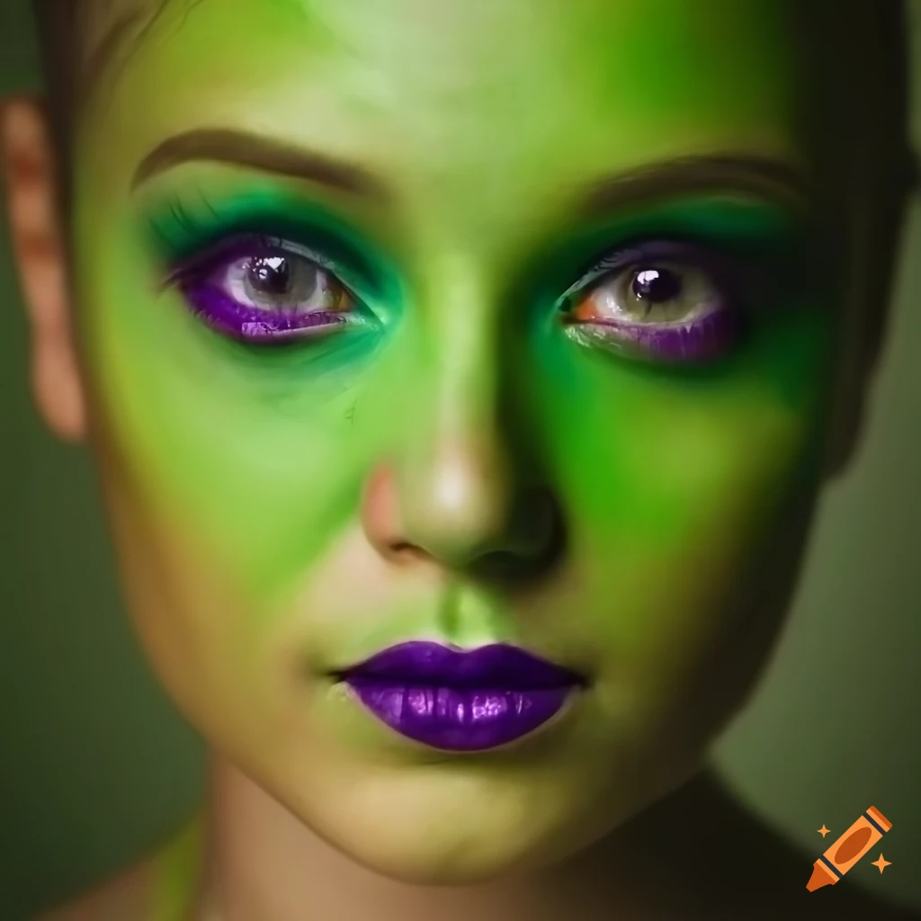 Laura vandervort portraying 'the mask' with green face paint on Craiyon