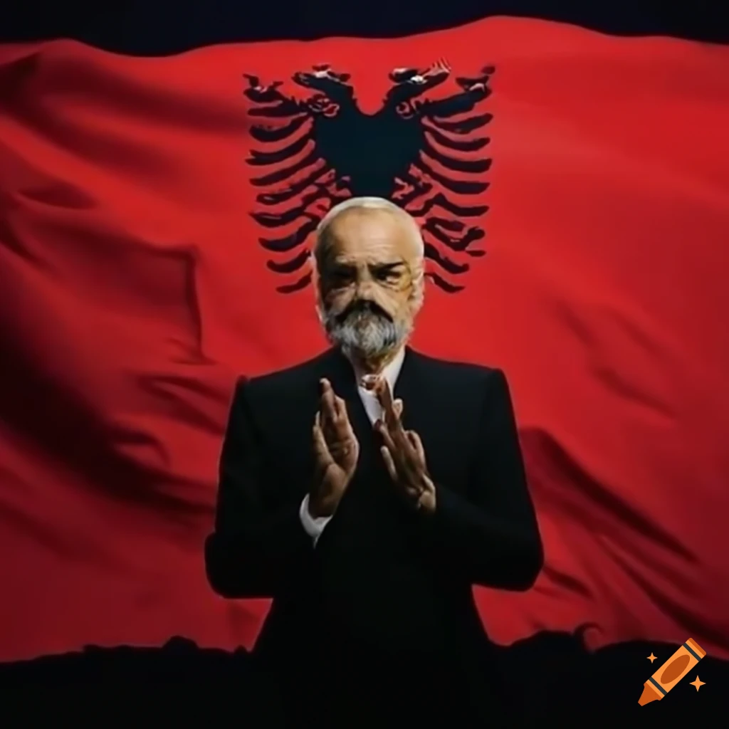 Edi Rama holding the Albanian flag on Craiyon