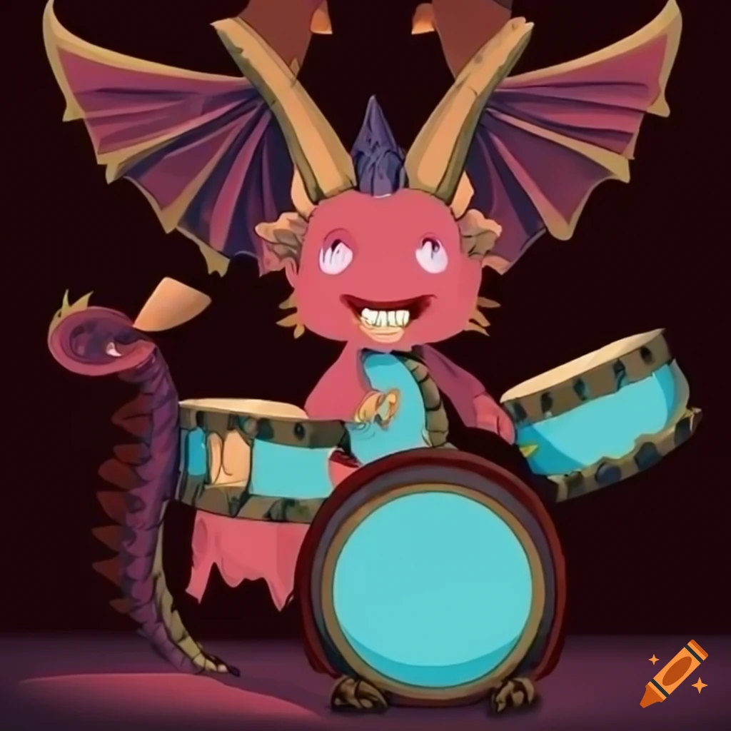 Cute dragon playing drums on Craiyon