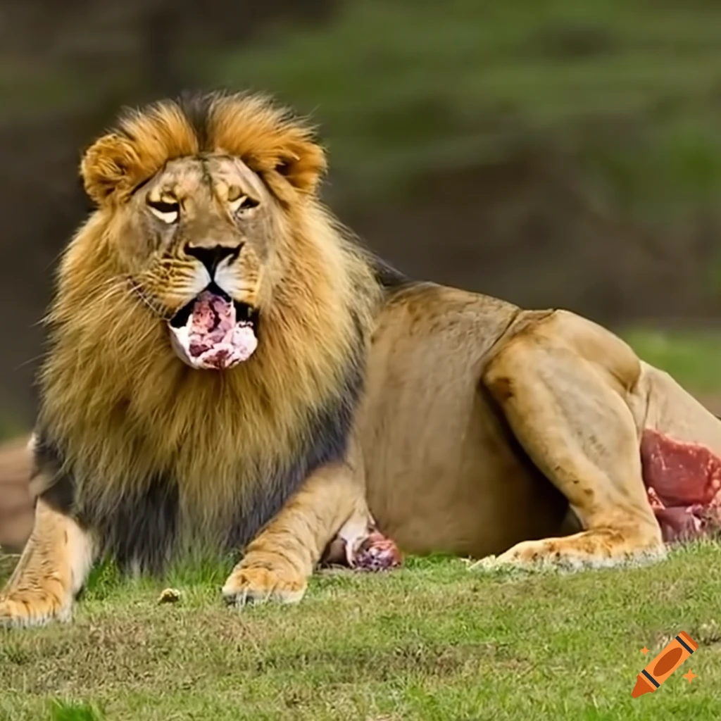 Lion eating meat on Craiyon