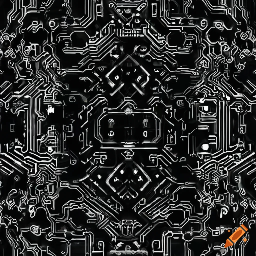Black and white abstract pattern of a circuit board on Craiyon