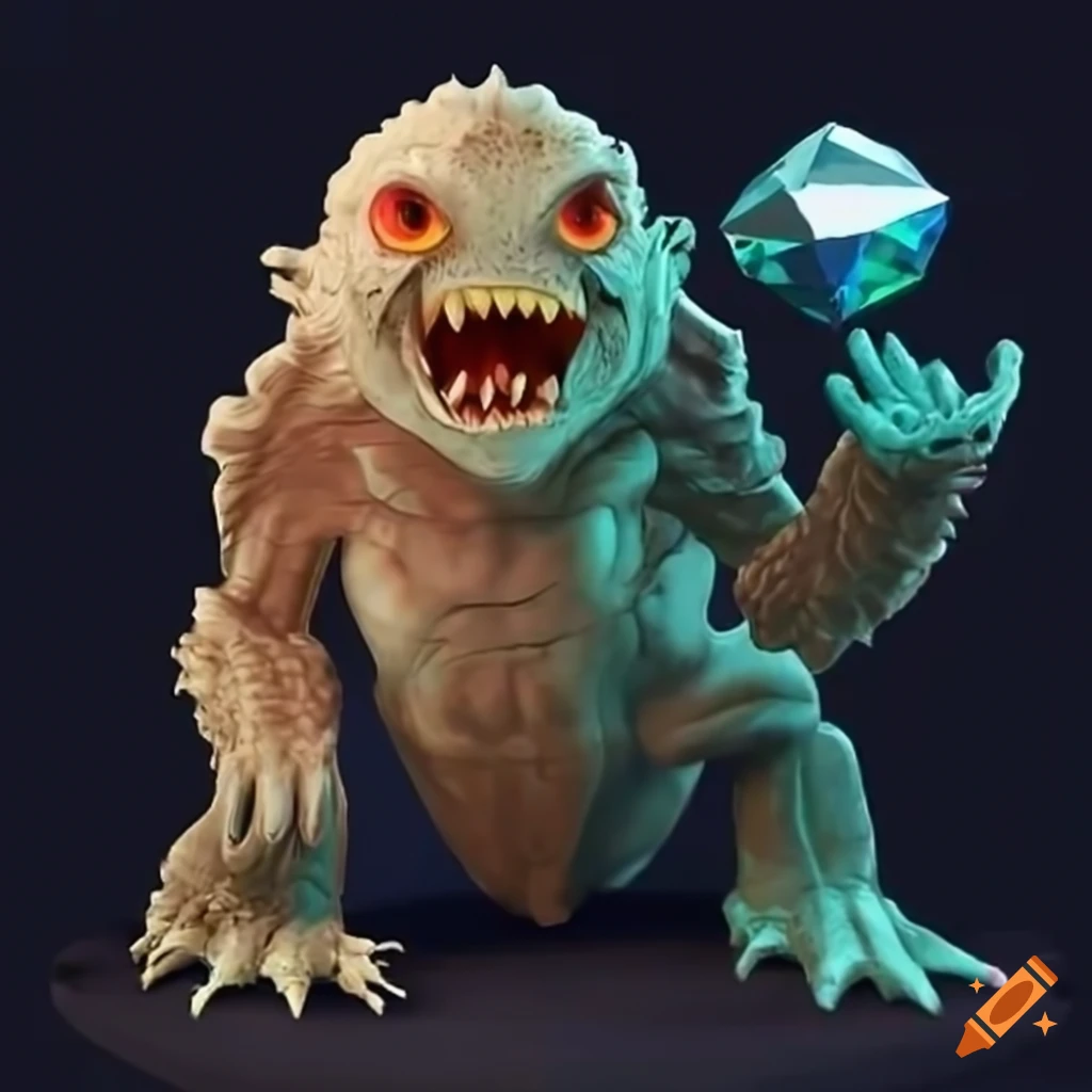 Monstrous creature holding a diamond on Craiyon