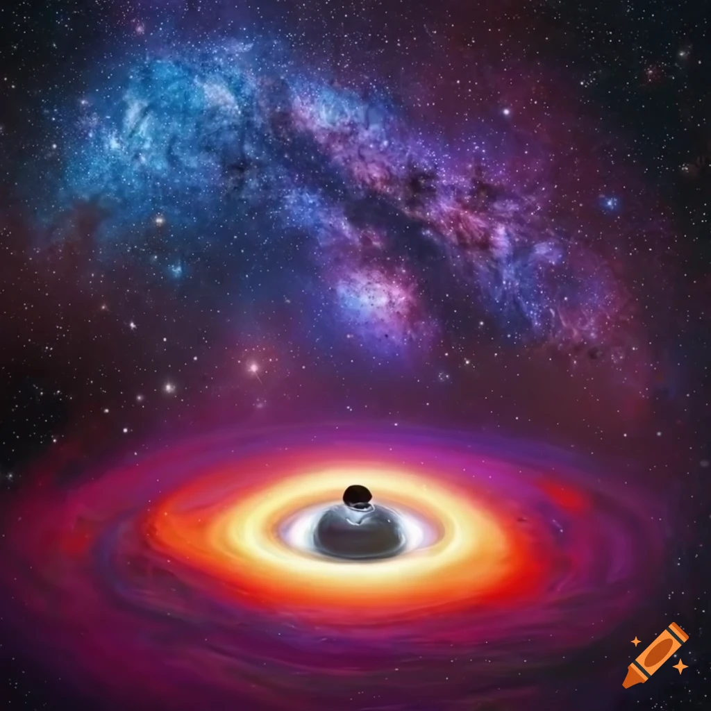Cosmic realm with a mesmerizing black hole surrounded by shimmering ...