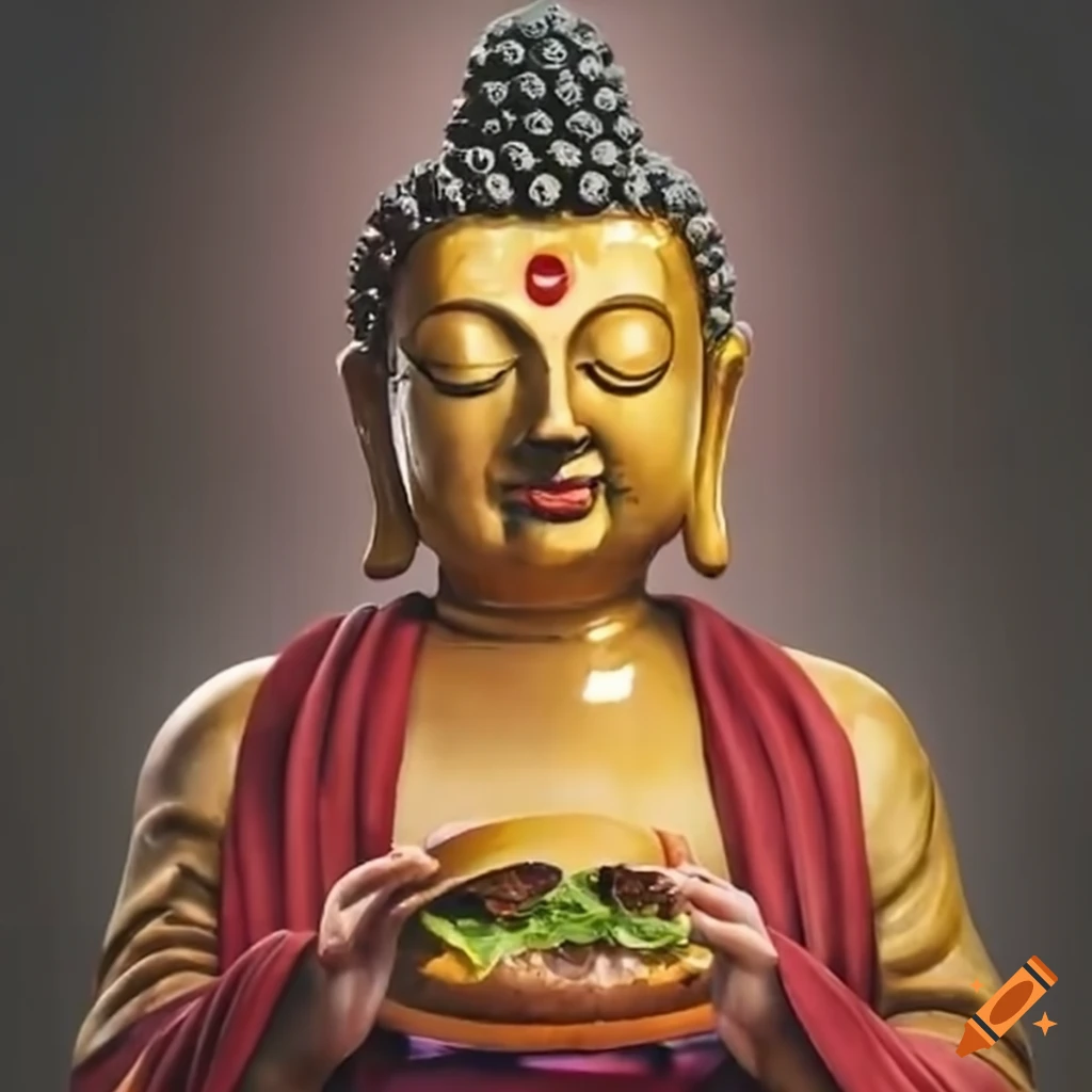 Buddha eating in a fast food restaurant on Craiyon