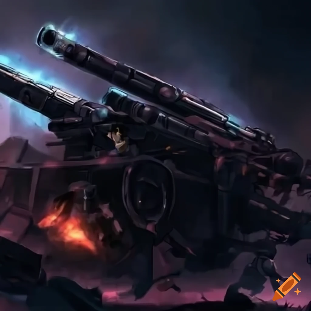 Futuristic artillery in anime style on Craiyon