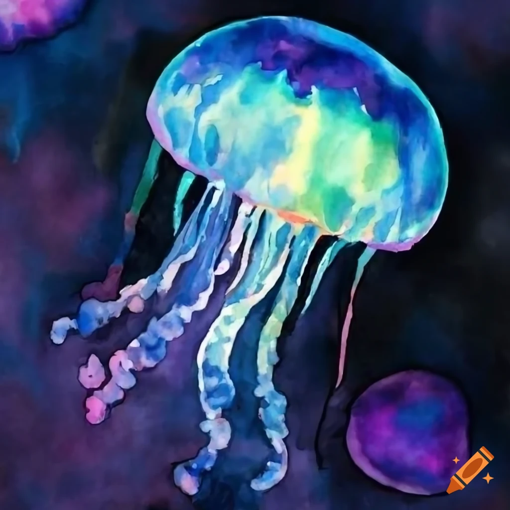 Colorful jellyfish in a watercolor painting on Craiyon