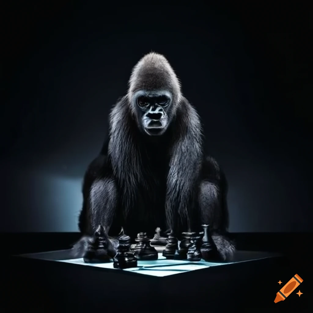 Gorilla playing chess on Craiyon