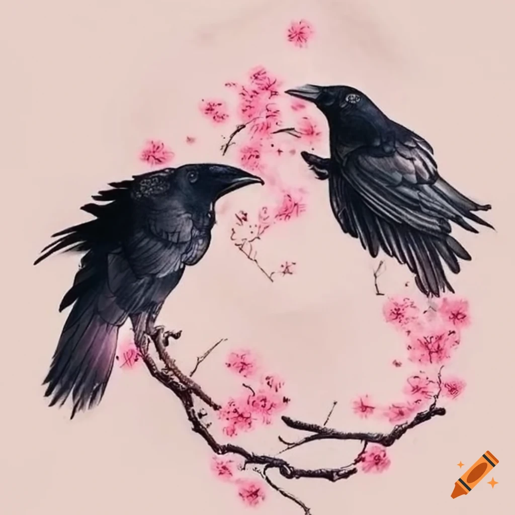 Arm tattoo design featuring a cherry blossom tree and small fighting ...