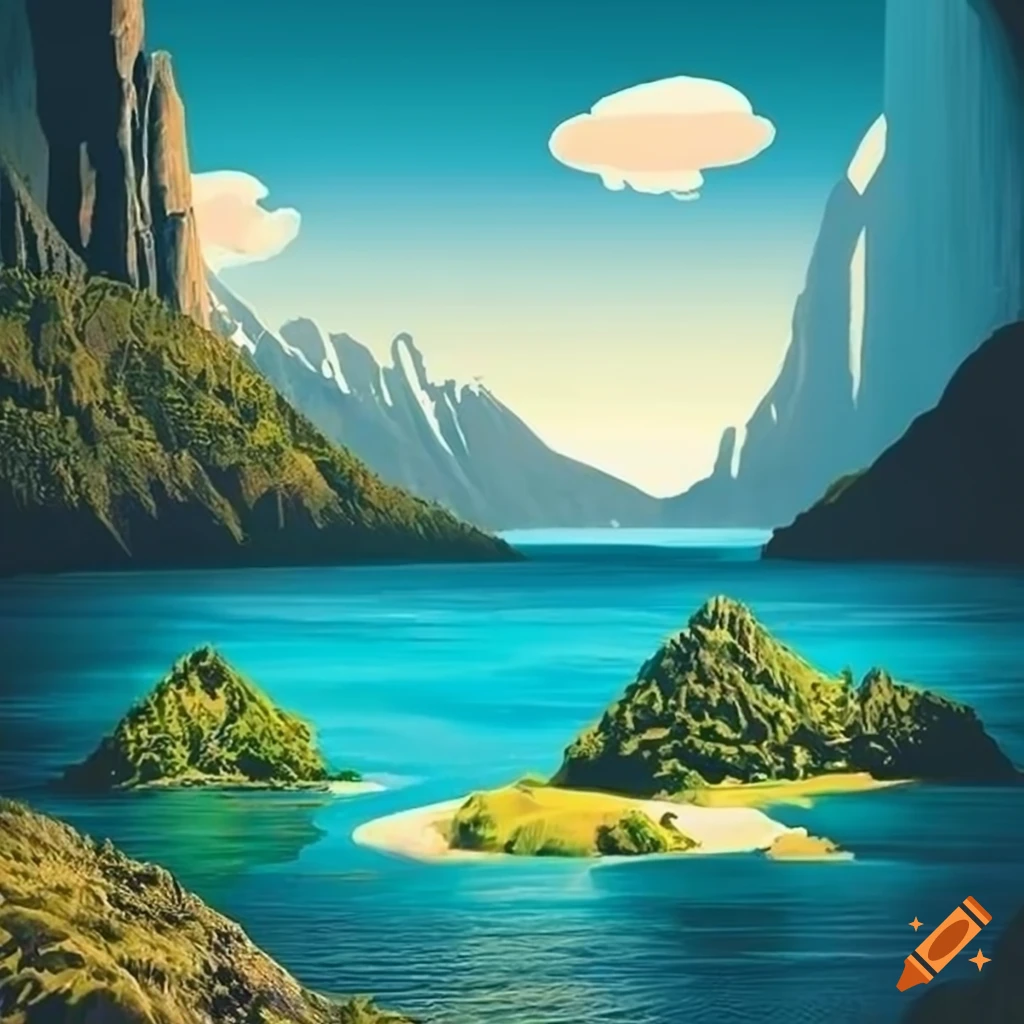 Highly detailed exceptional travel poster for an island wilderness on ...