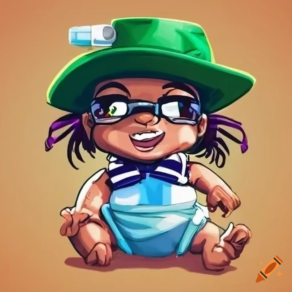 Cartoon infant 90s style gangster in a diaper in an urban setting on ...