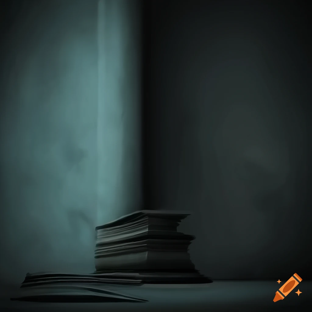 Hello book cover with a greyish library basement background on Craiyon