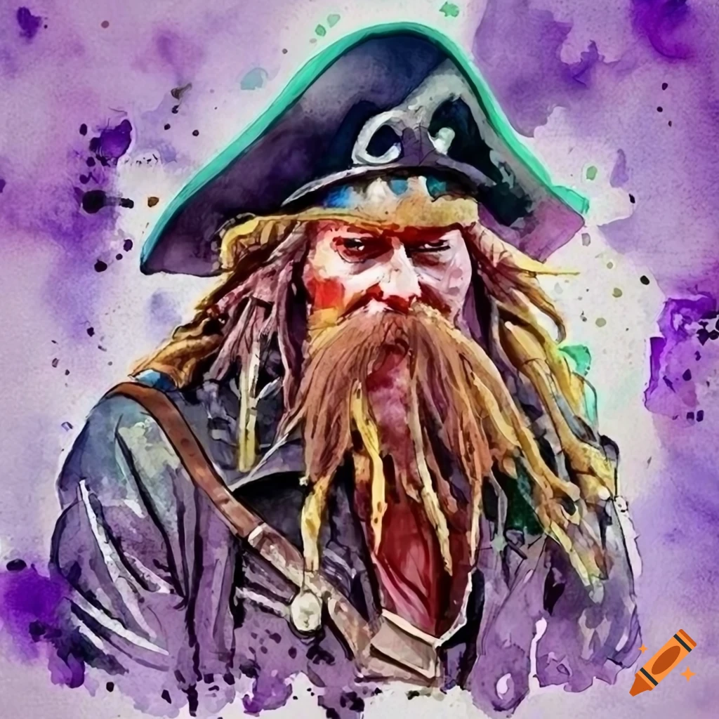 Watercolor portrait of the cursed and mysterious pirate captain Davy ...