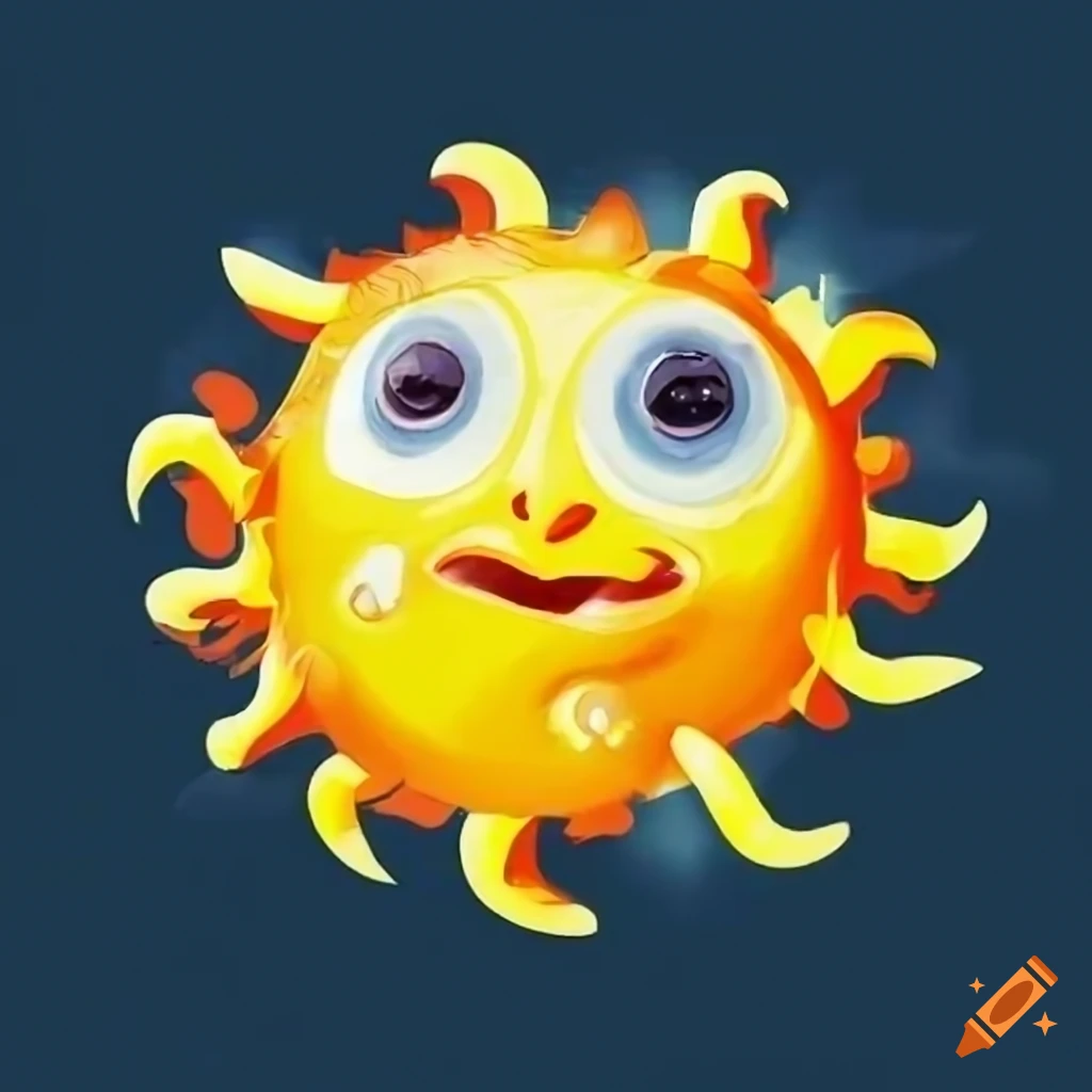 Cartoon sun expressing fear on Craiyon