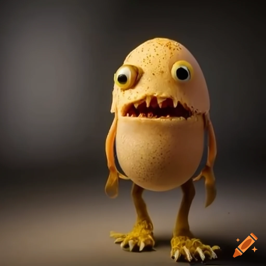 Scrambled egg monster with headphones on Craiyon
