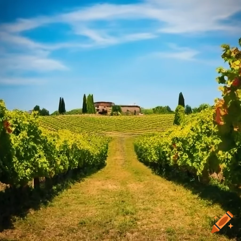 Italian countryside with vineyard under blue sky on Craiyon