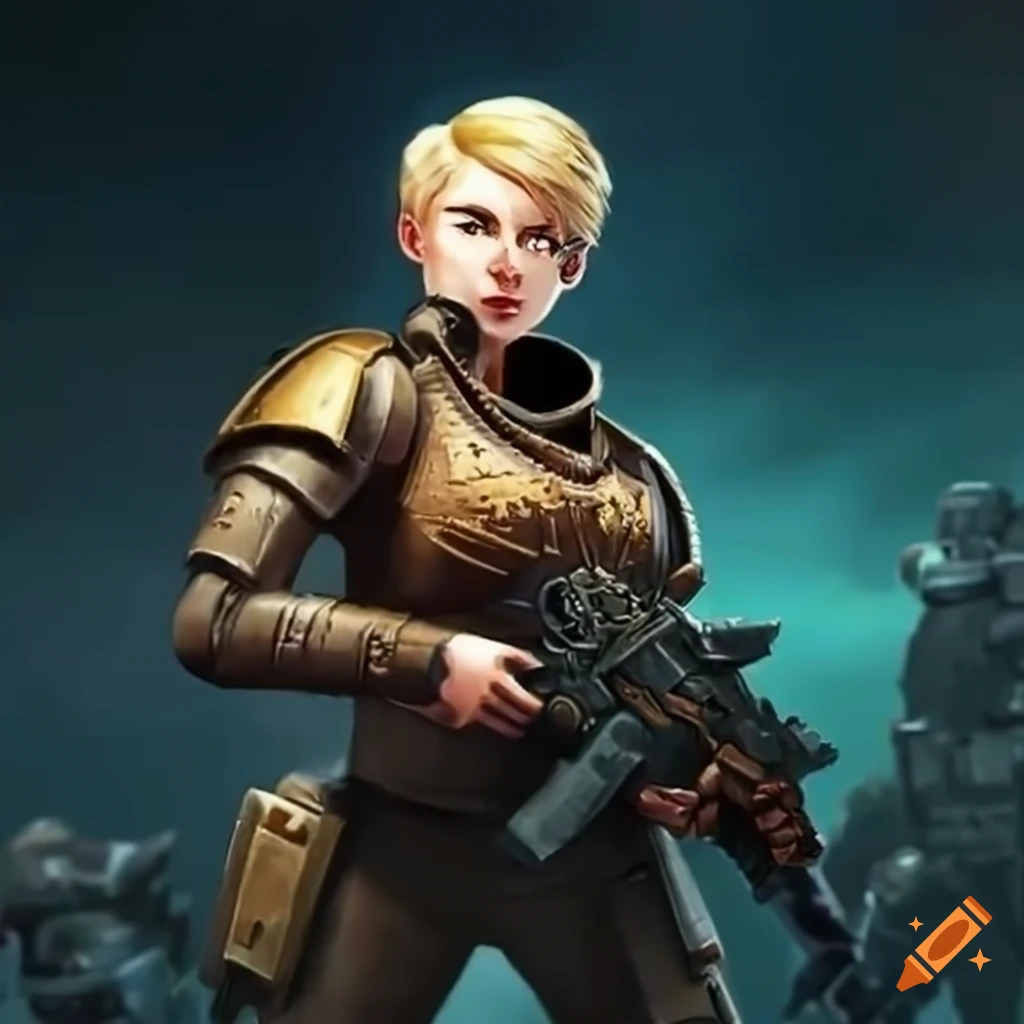 Warhammer 40k female blonde officer in tactical gear ready for action ...