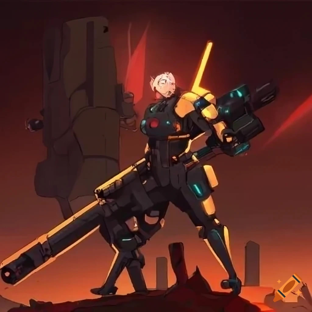 Futuristic artillery in anime style on Craiyon