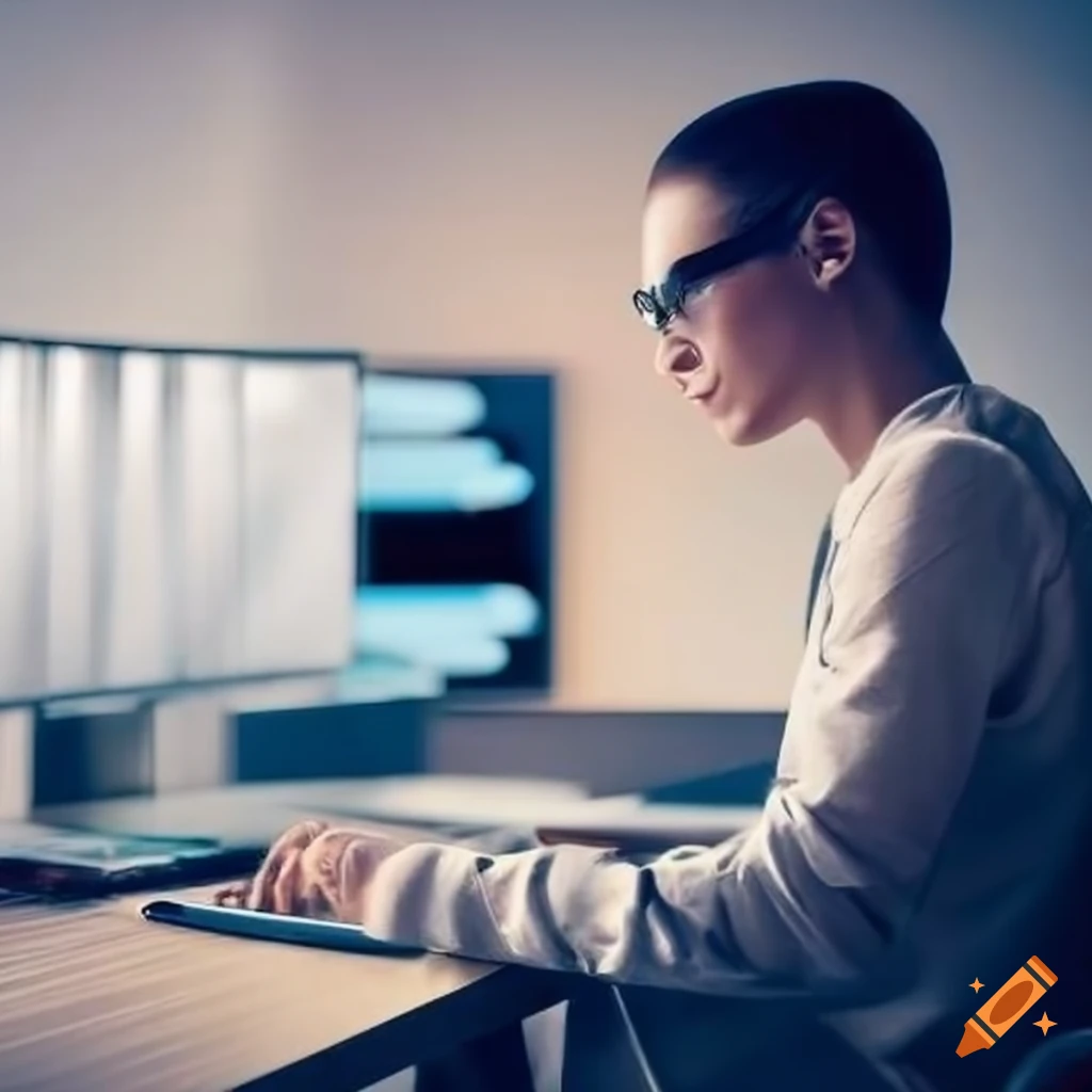Person working on a computer in a professional setting on Craiyon