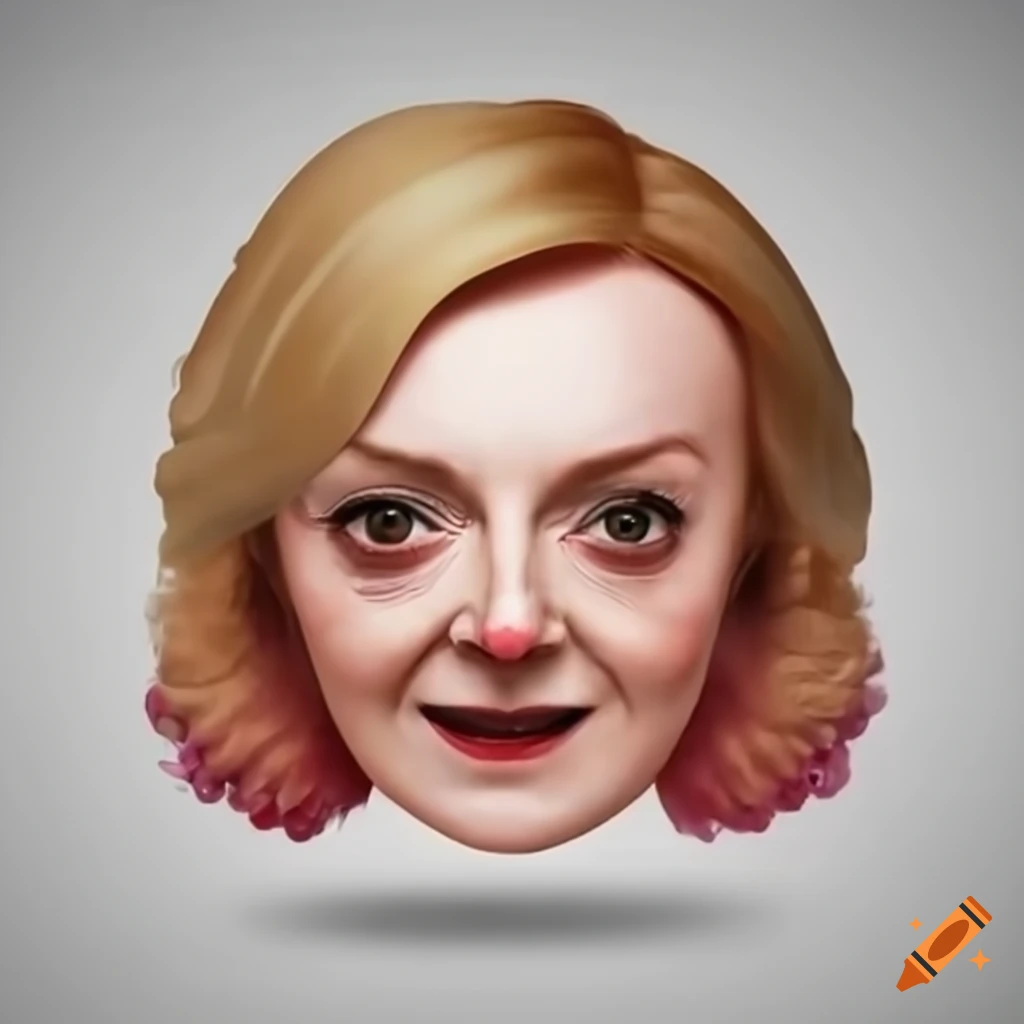 Liz truss portrayed as the clown emoji on Craiyon