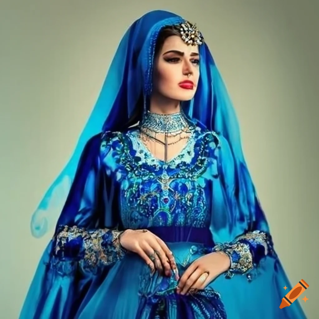 Detailed blue traditional iraqi women's gown on Craiyon