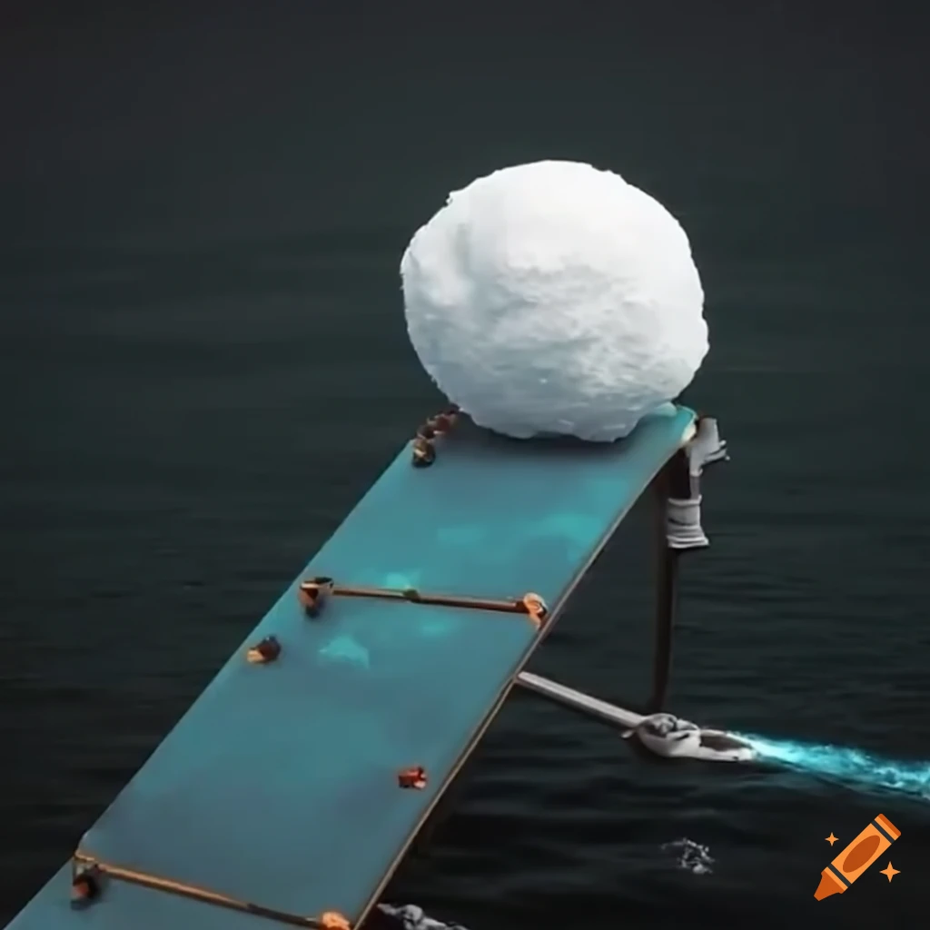 Giant snowball on a diving board on a summer day on Craiyon