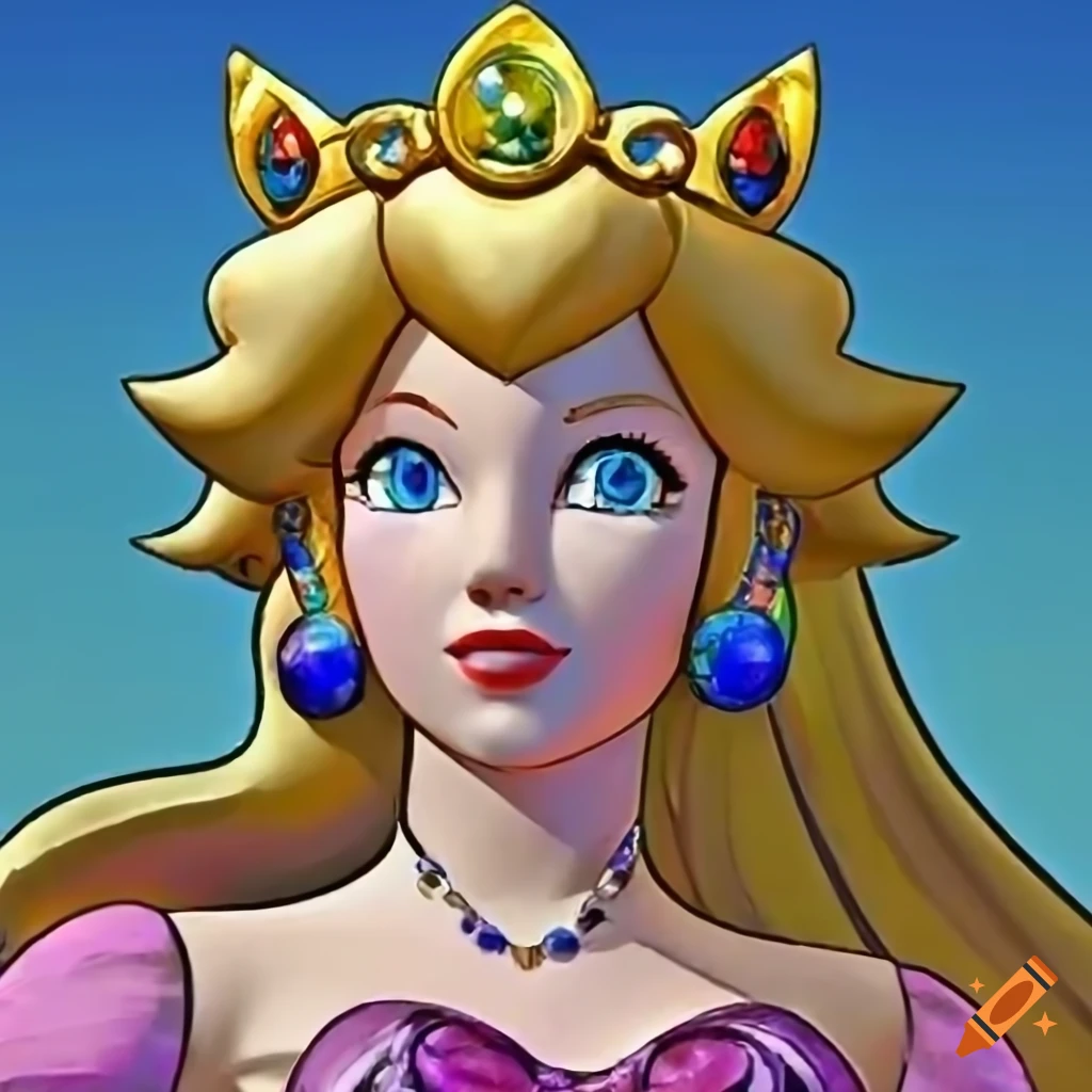 Stained glass depiction of Princess Peach in bright pink dress with ...