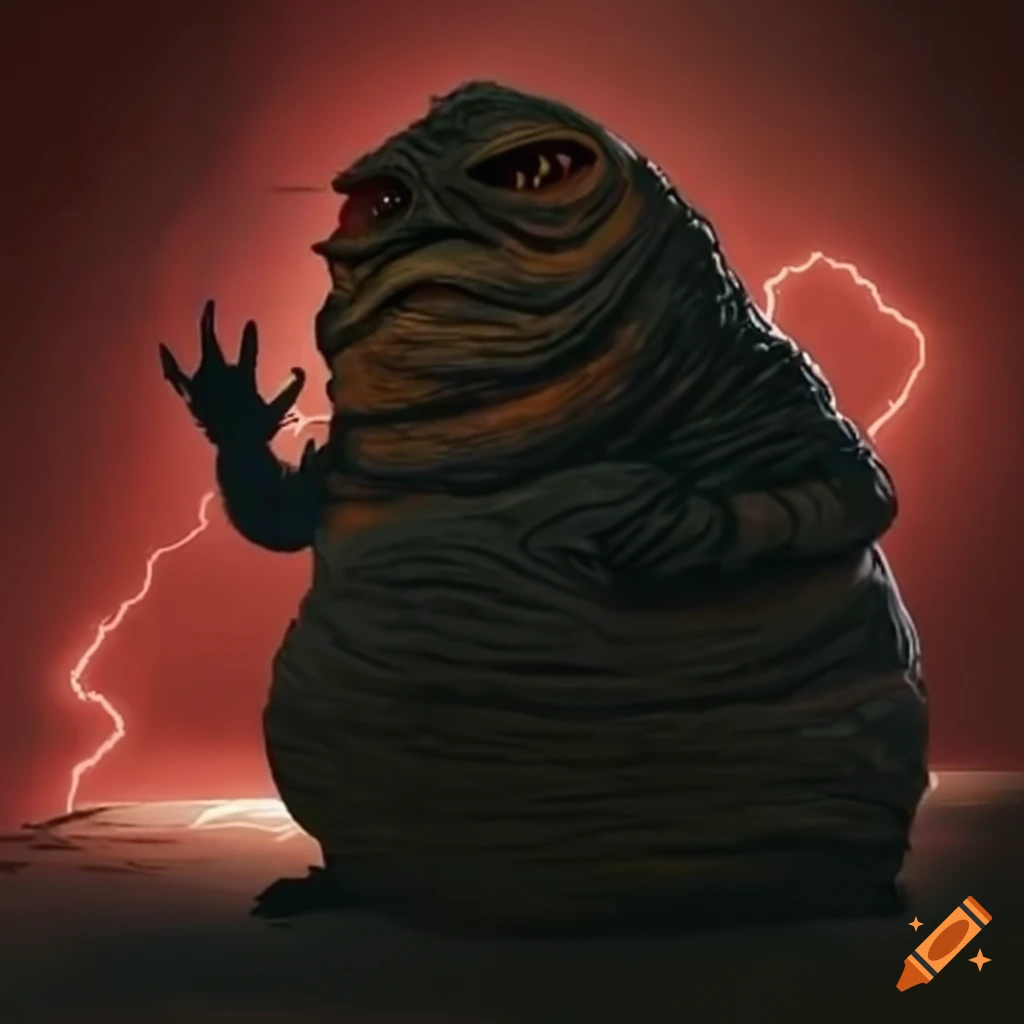 Silhouette of Jabba the Hutt struck by red lightning (Star Wars) on Craiyon