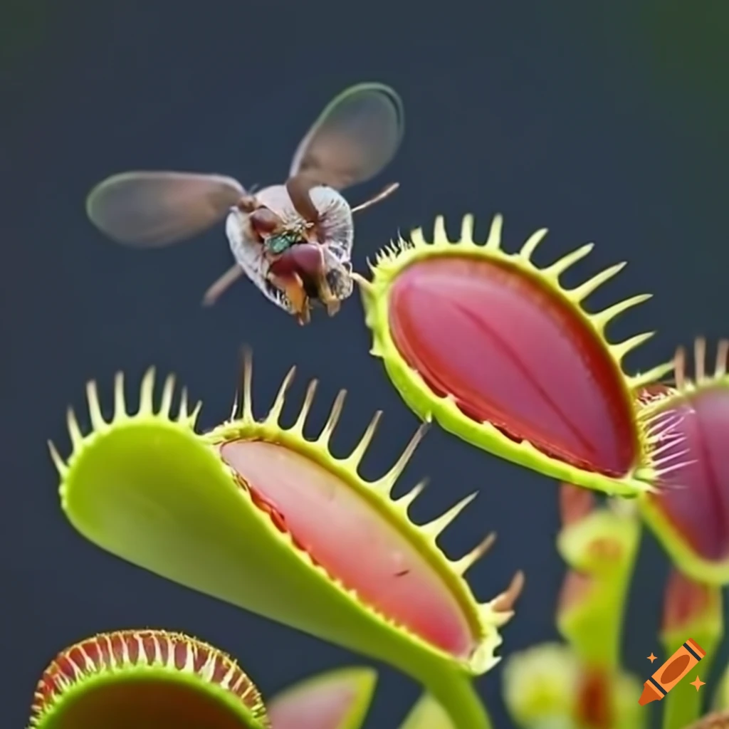 Venus flytraps in pots poised to catch prey on Craiyon