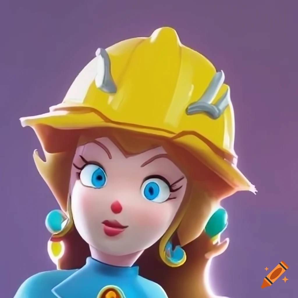 Princess peach wearing a yellow construction helmet on Craiyon