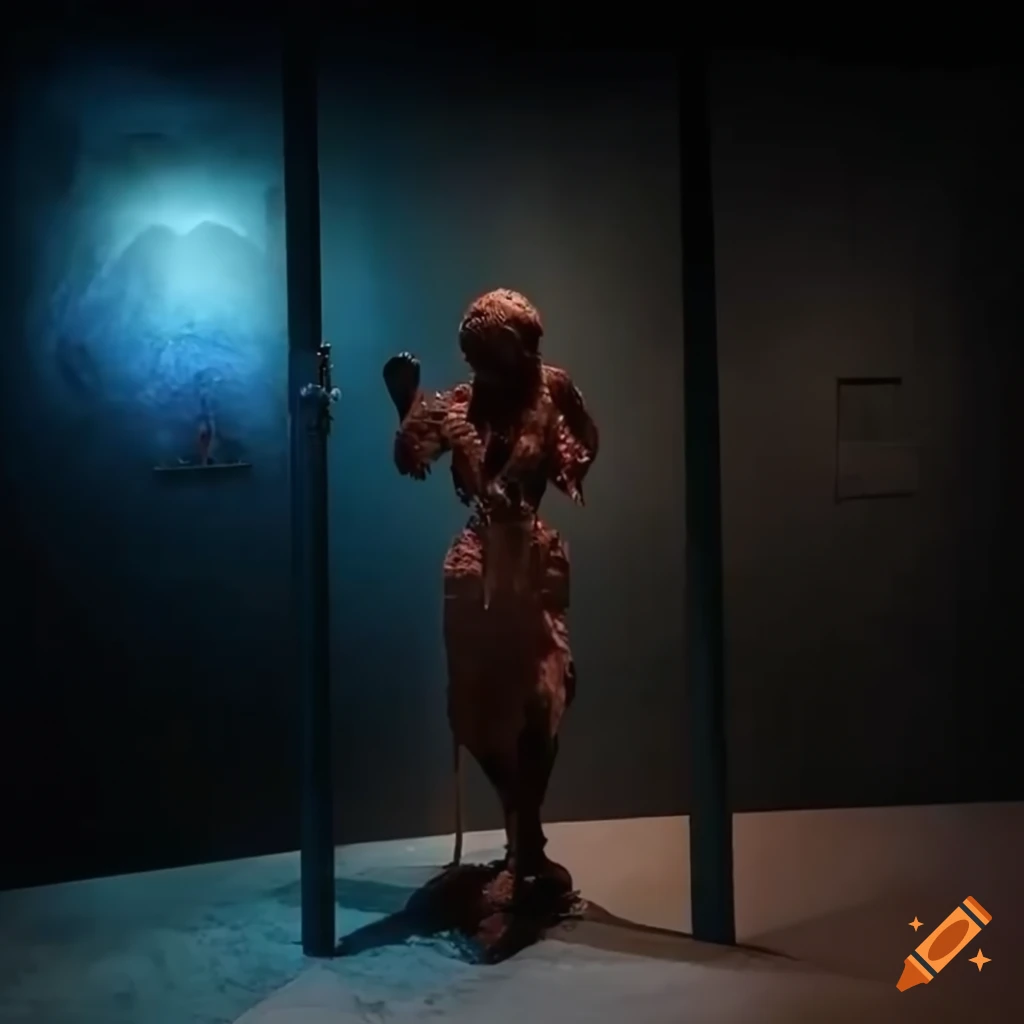 Eldritch horror flesh manifestation inside a modern museum on Craiyon