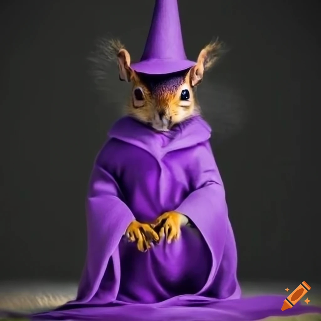 Purple squirrel in wizard robes on Craiyon