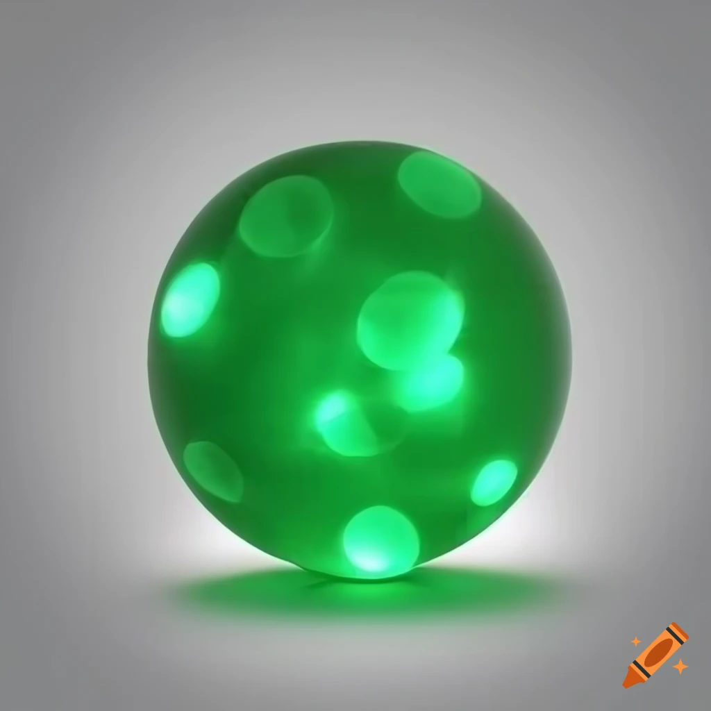 Green jello 3d sphere with luminous interior on white background on Craiyon