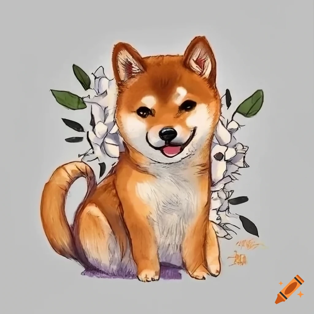 Shiba inu sitting in an onsen in chibi Japan art style on Craiyon