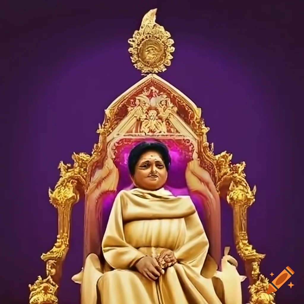 Mayawati sitting proudly on a throne on Craiyon
