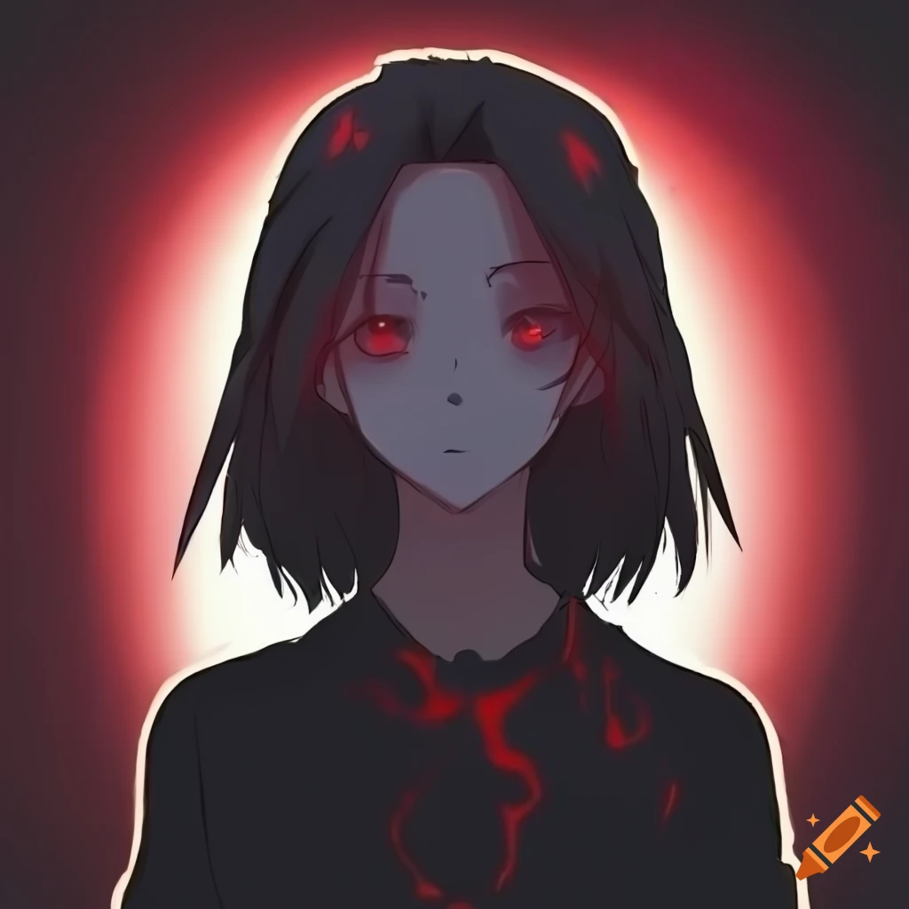 Anime style pitch black image with light red outlines on Craiyon