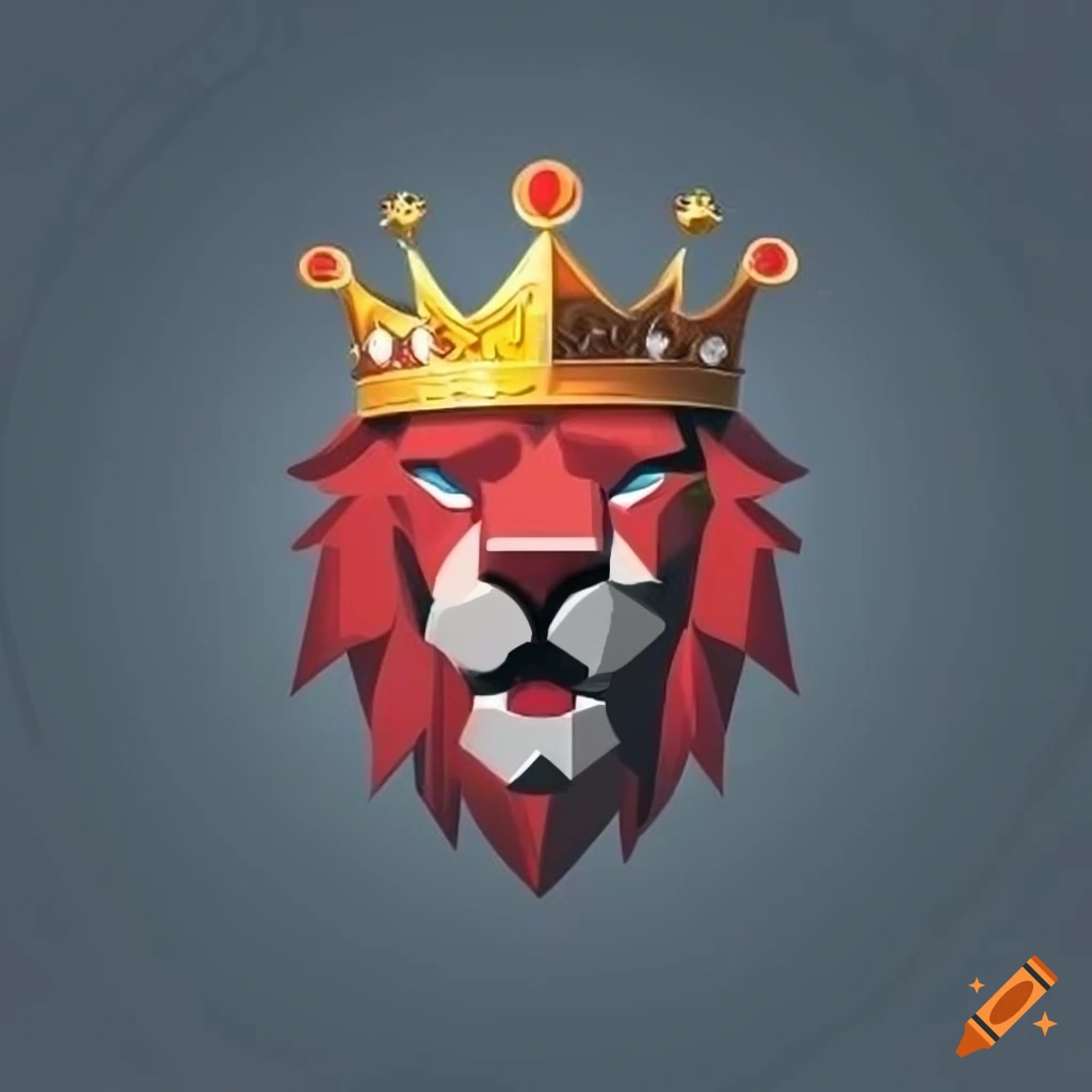 Modern and simplistic gaming logo of a red lion with a crown on Craiyon