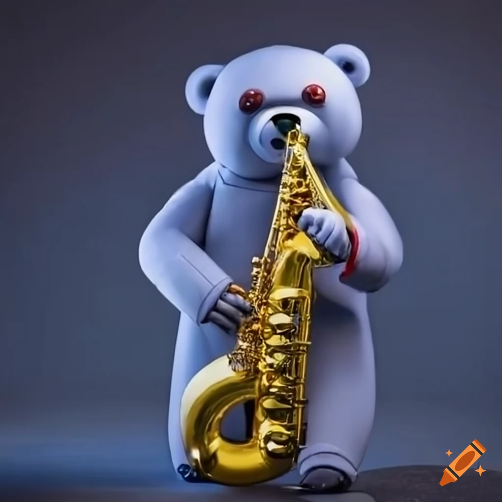 Robotic bear playing a saxophone on Craiyon
