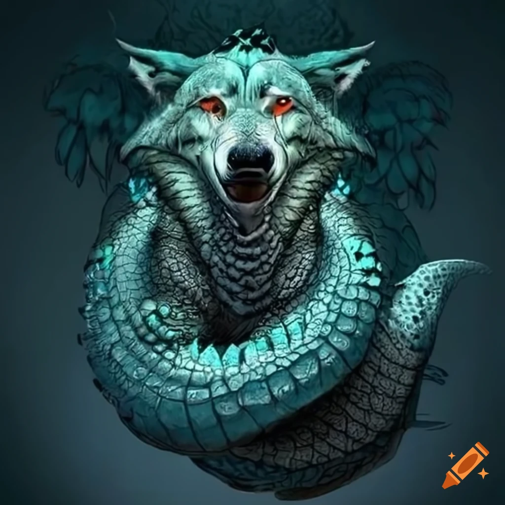 Mythical hybrid animal with crocodile body and wolf head on Craiyon