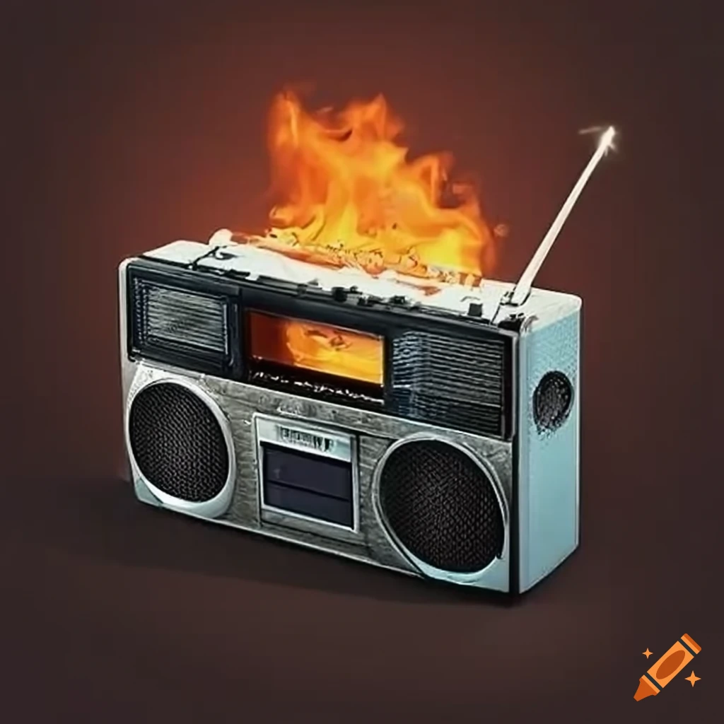 Radio boombox with fire on Craiyon
