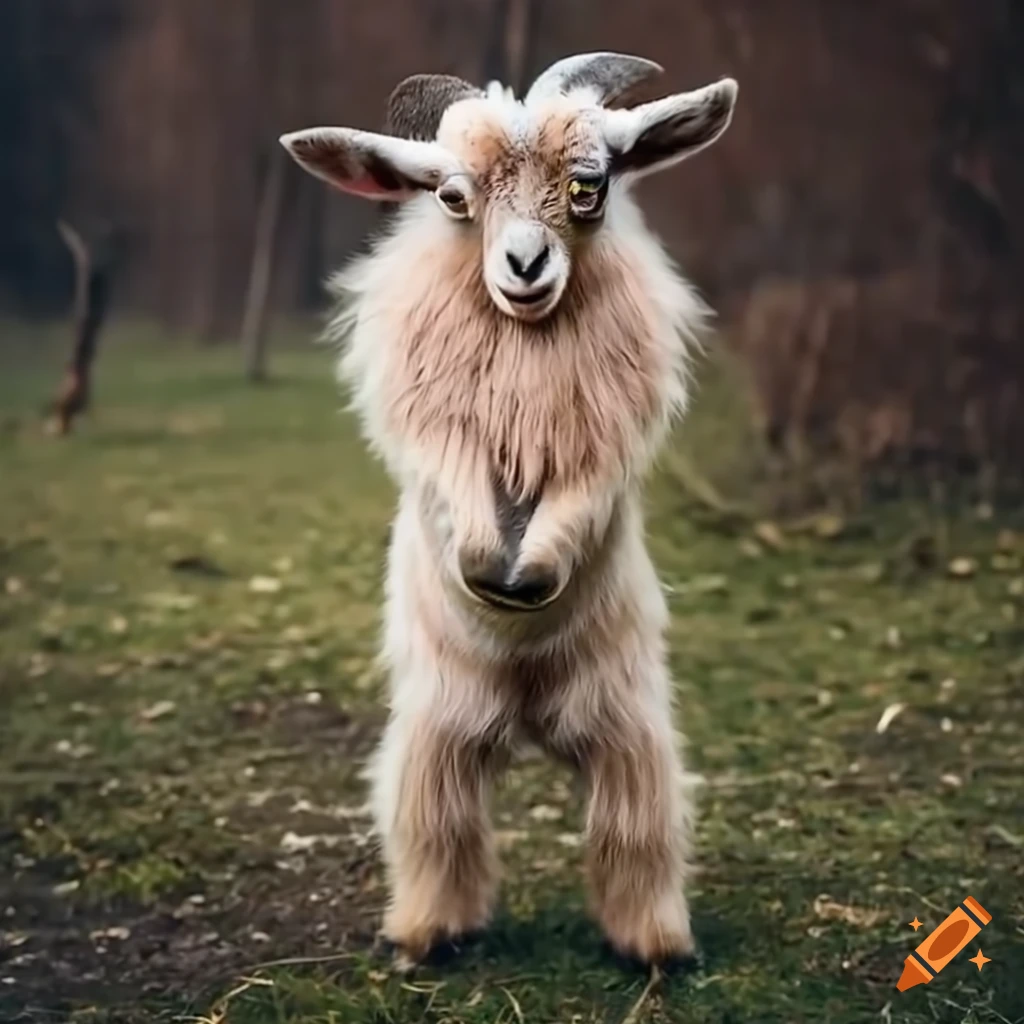 Adorable fluffy goat standing majestically on hind legs on Craiyon