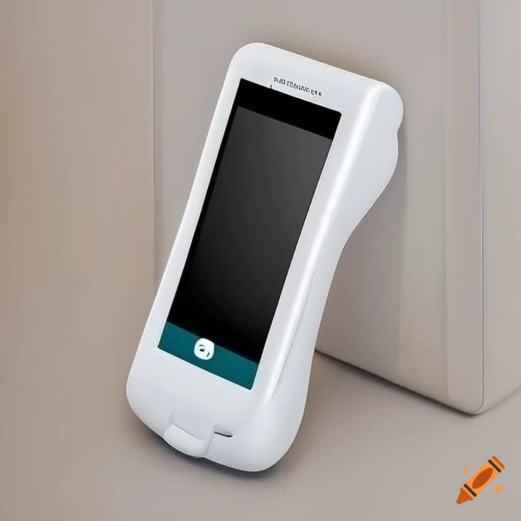 Minimalist white handheld medical device with touch screen and credit ...
