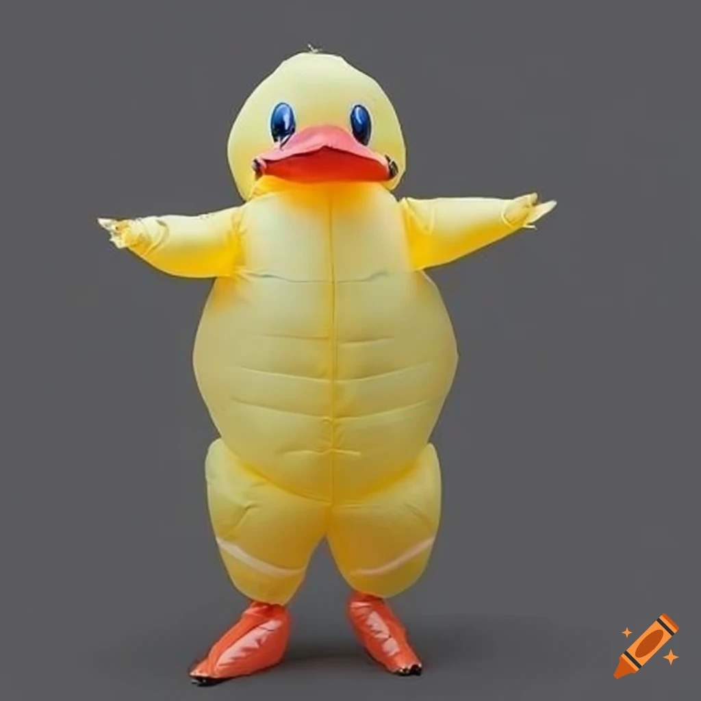 Man wearing a yellow duck inflatable costume on Craiyon