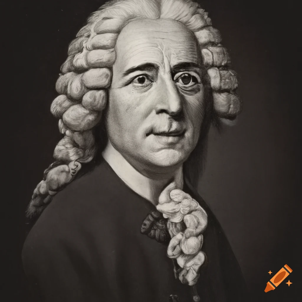 Portrait of botanist Carl Linnaeus with detailed close-up of facial ...