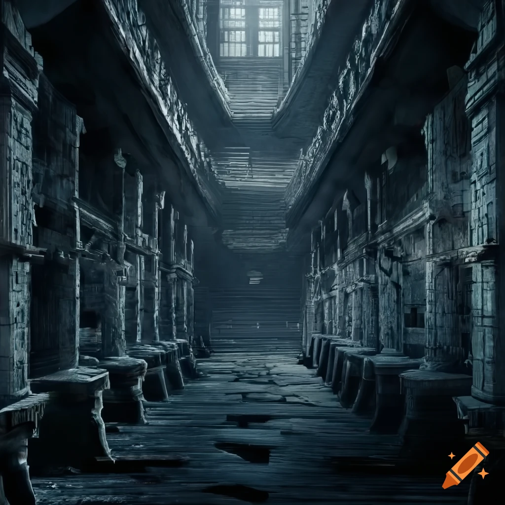 Hyper-realistic piranesian prison with intricate detail and natural ...