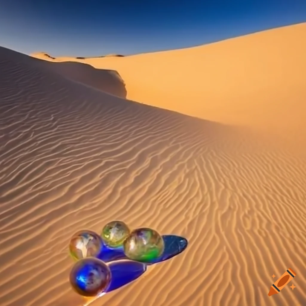 Spinning glass marbles in sand dunes race on Craiyon