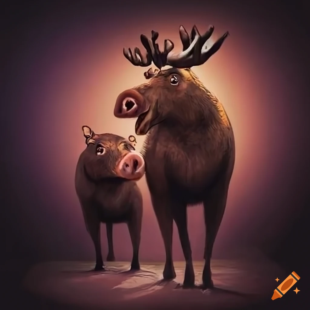 Poetic depiction of a pig and moose showing friendship on Craiyon